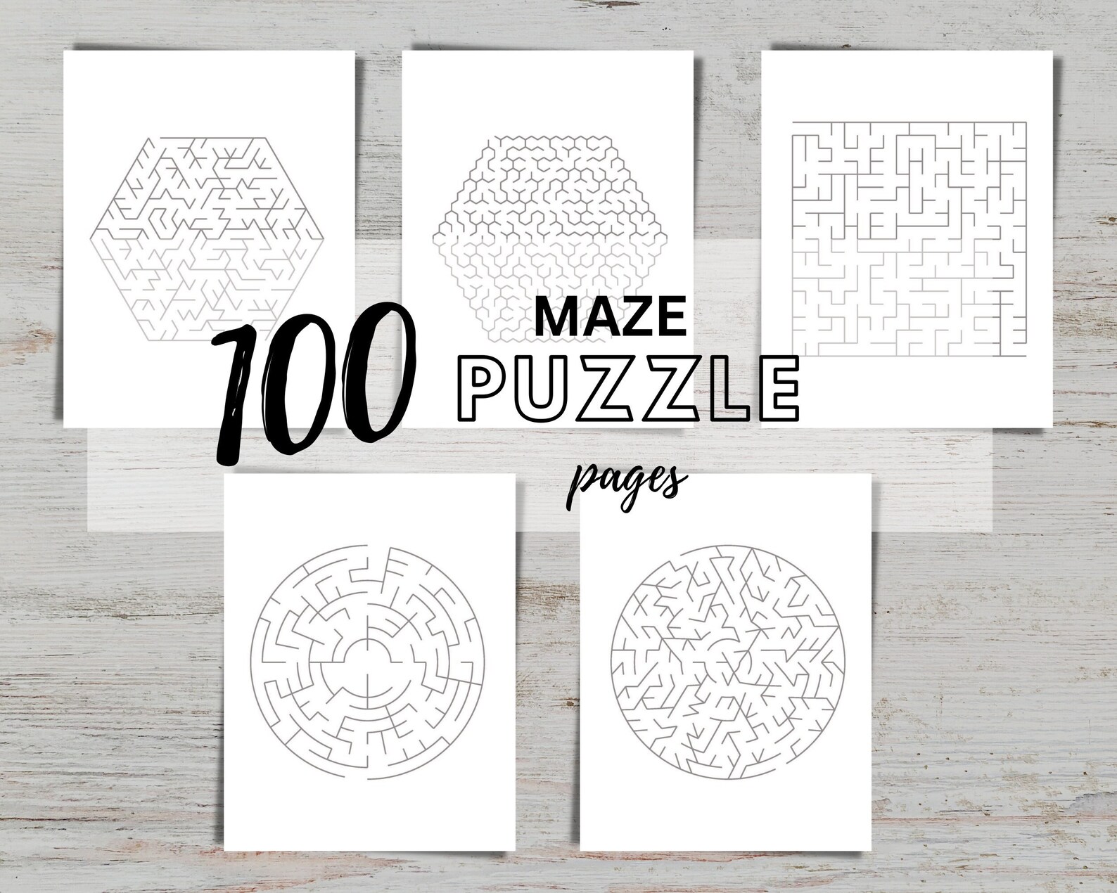100 Maze Puzzle Pages Bundle Kids Printable Adults Book Stress Relief ...