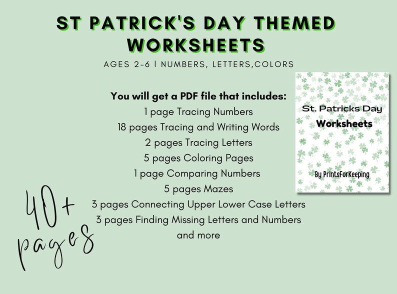 Preschool Printable Worksheets Bundle St Patricks Day - Etsy