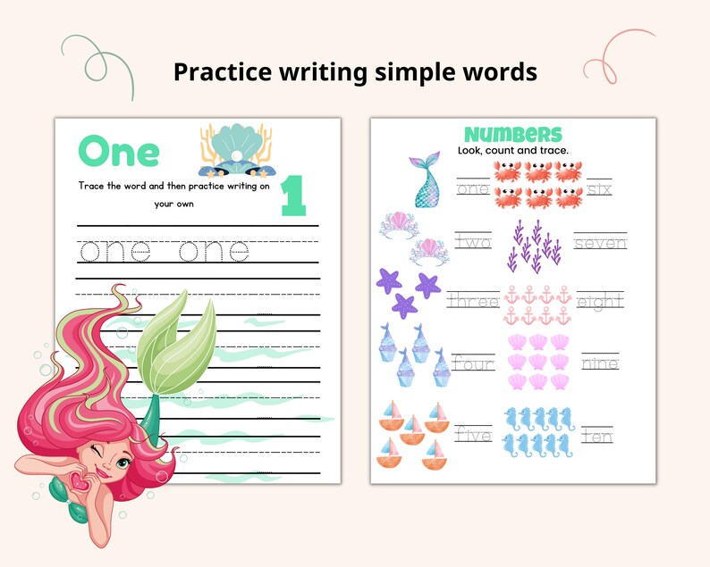 Preschool Printable Worksheets Mermaid Activities for Kids Book ...
