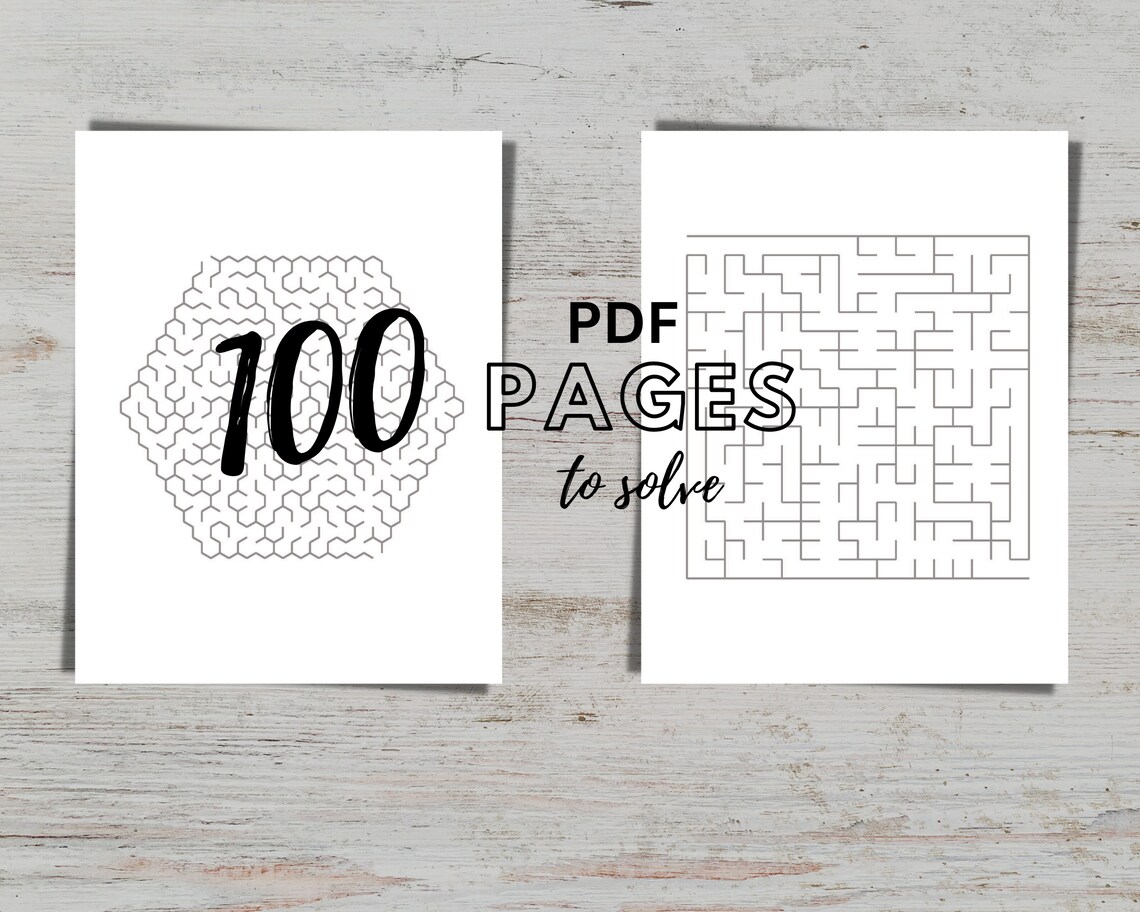 100 Maze Puzzle Pages Bundle Kids Printable Adults Book Stress Relief ...