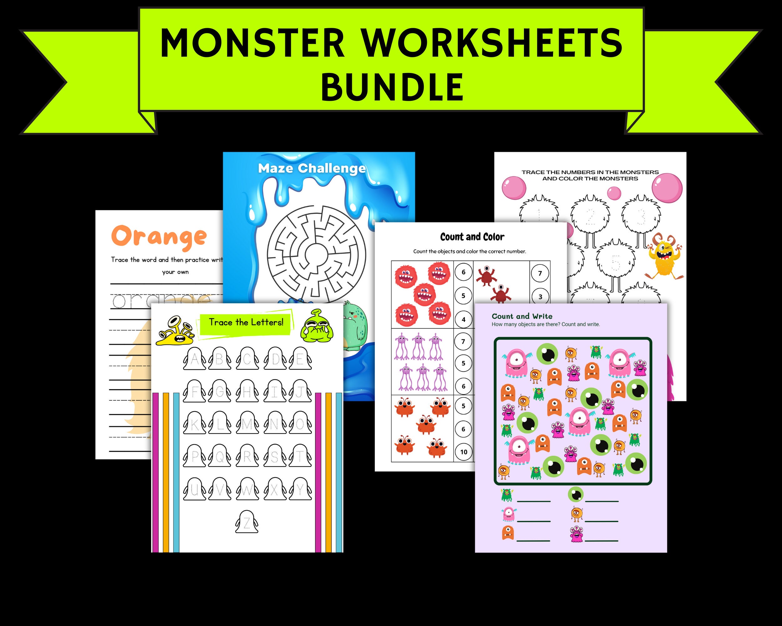 Preschool Printable Worksheets Monster Activities for Kids Book ...
