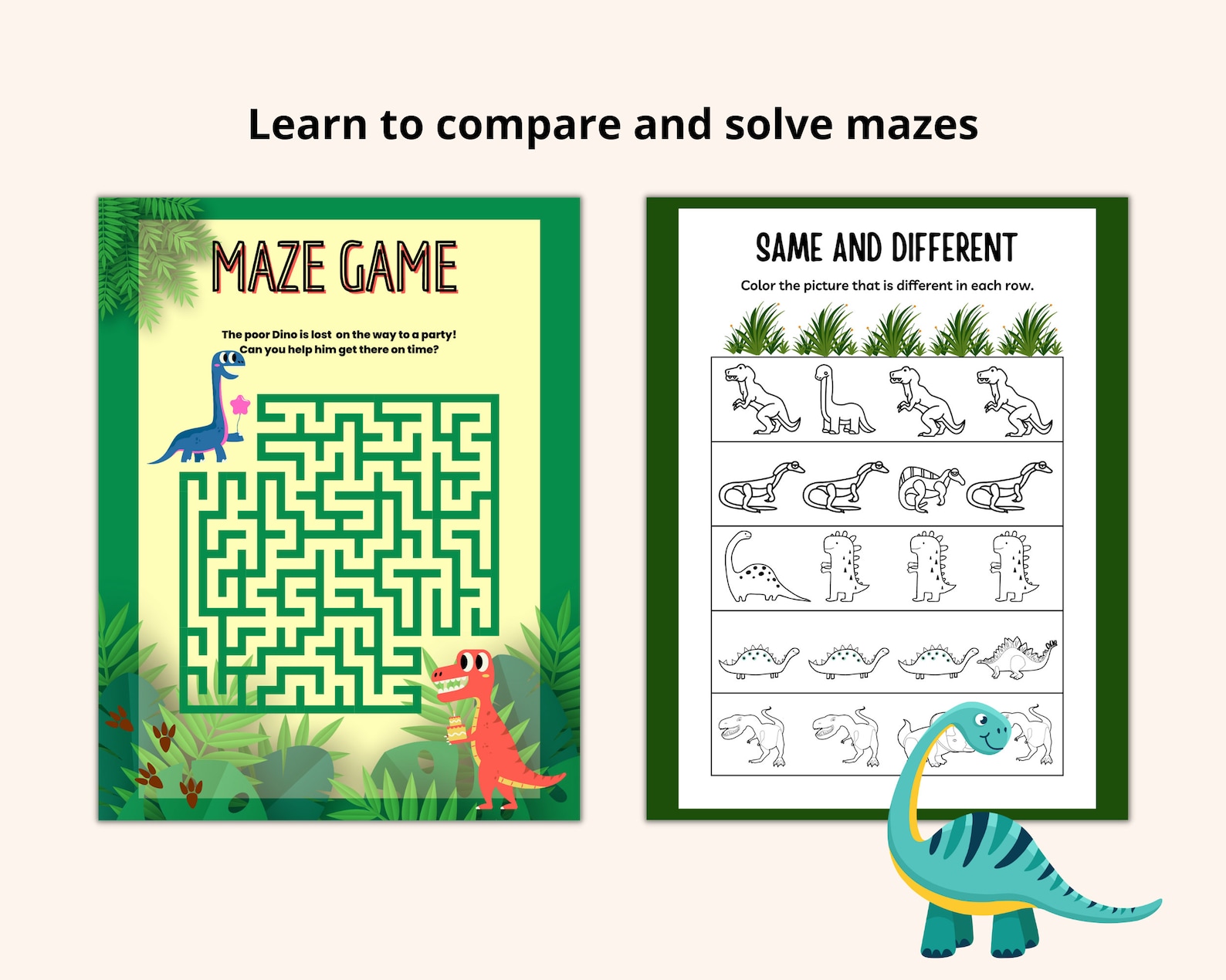 Dinosaur Worksheets for Preschool Activity Printable Dinosaur Bundle ...