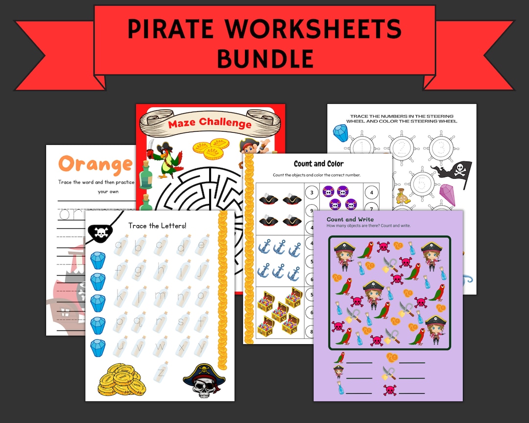 Pirate Printable Worksheet Bundle for Kindergarten Printable Workbook ...