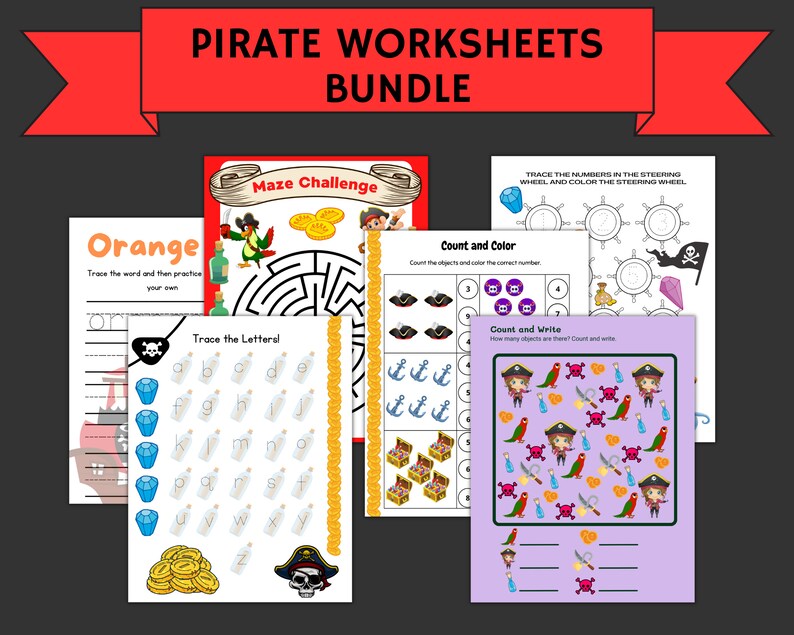 Pirate Printable Worksheet Bundle for Kindergarten Printable Workbook ...