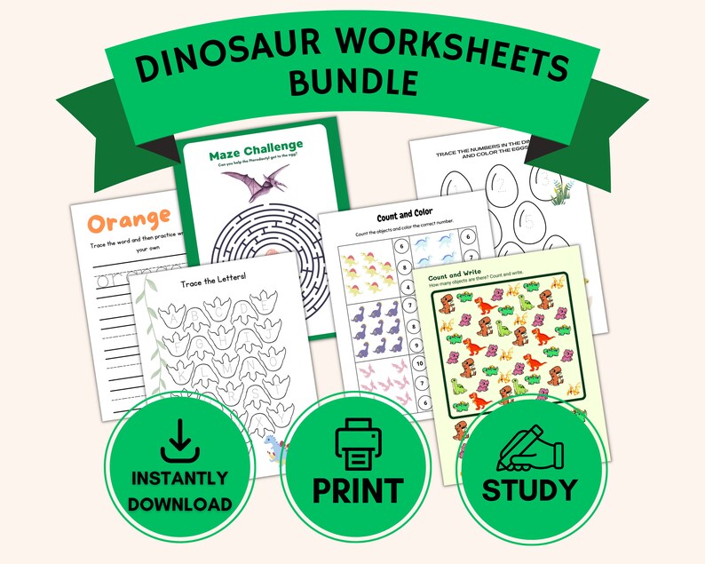 Dinosaur Worksheets for Preschool Activity Printable Dinosaur Bundle ...