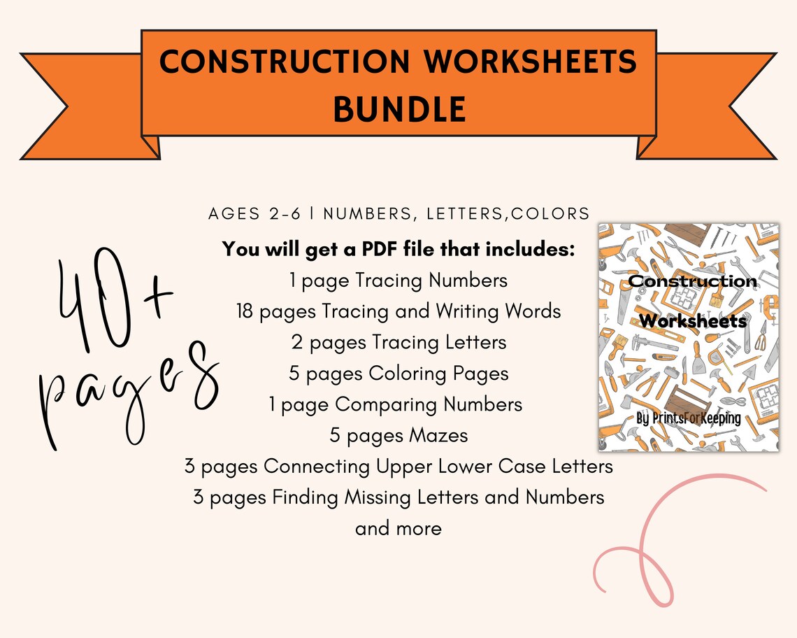 Preschool Printable Worksheets Construction for Kids Book Printable Kindergarten Study Pack Gift ...