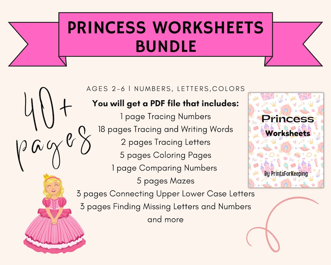 Worksheets for Kids Printable Princess Activity Study Book for Summer ...