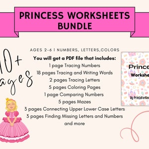 Worksheets for Kids Printable Princess Activity Study Book for Summer ...