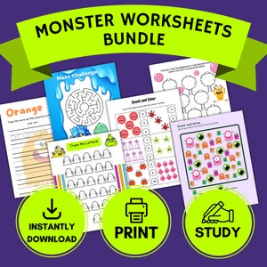 Preschool Monster Workbook Printable Monster Worksheets Bundle for Kids ...