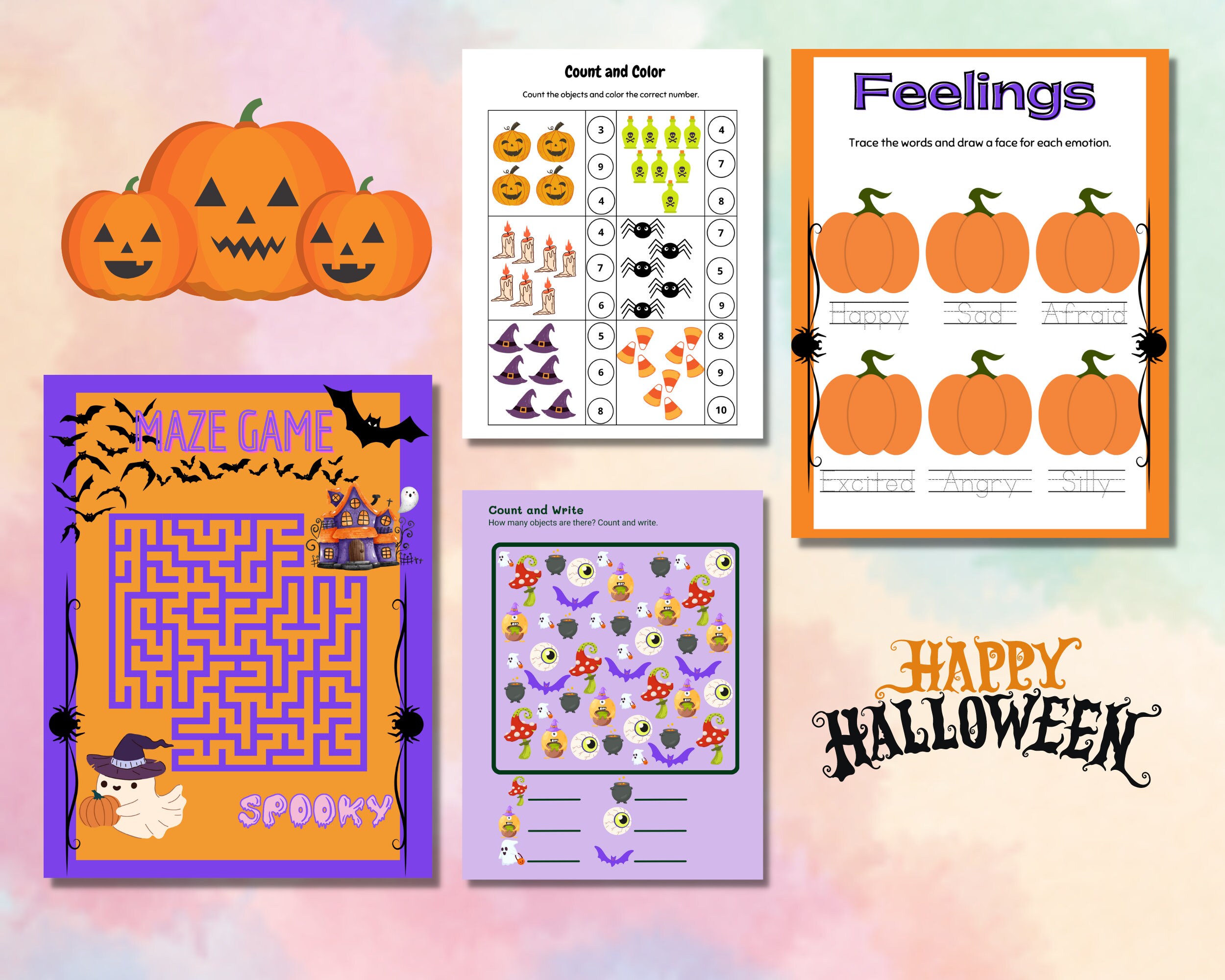 Preschool Halloween Worksheets Printable Bundle Worksheets Preschool ...
