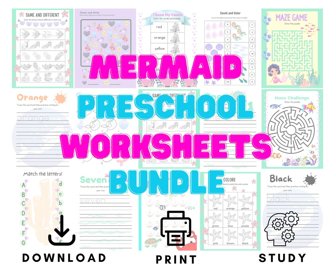 Preschool Printable Worksheets Mermaid Activities for Kids Book ...