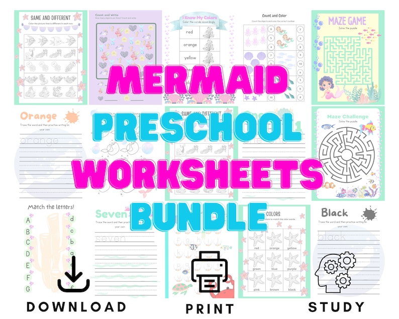 Preschool Printable Worksheets Mermaid Activities for Kids Book ...