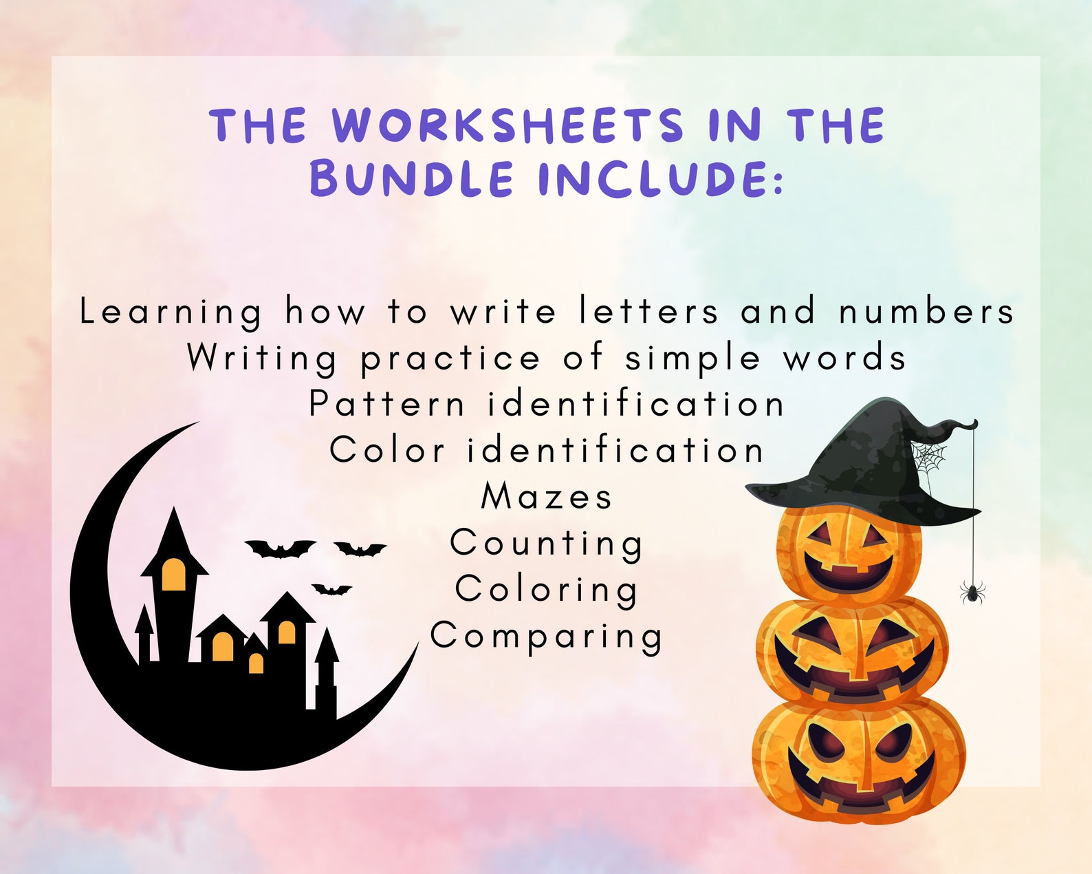 Preschool Halloween Worksheets Printable Bundle Worksheets Preschool ...