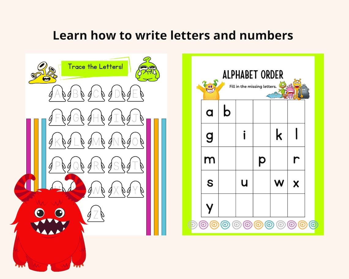 Monster Preschool Worksheets Bundle Printable Homeschool - Etsy