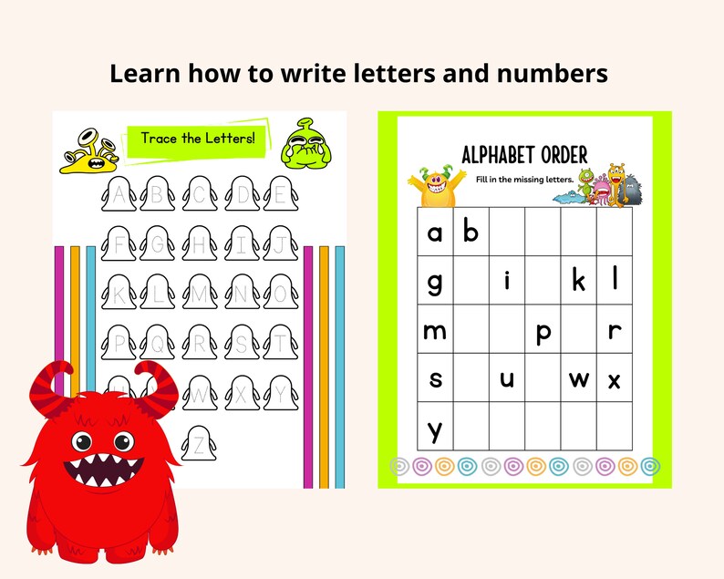 Preschool Printable Worksheets Monster Activities for Kids - Etsy