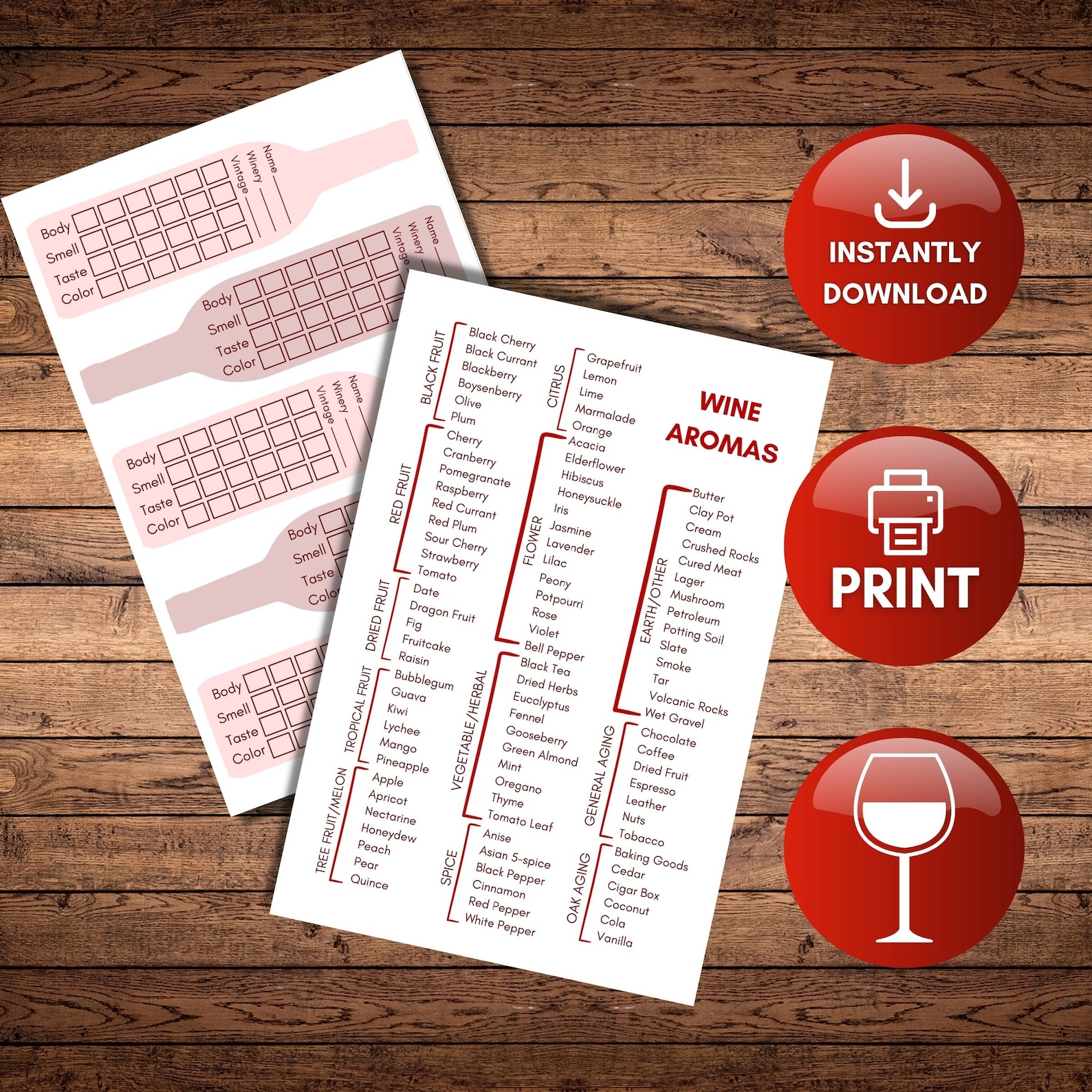Wine Tasting Card Printable for Tasting Wine Instant Download Blind ...