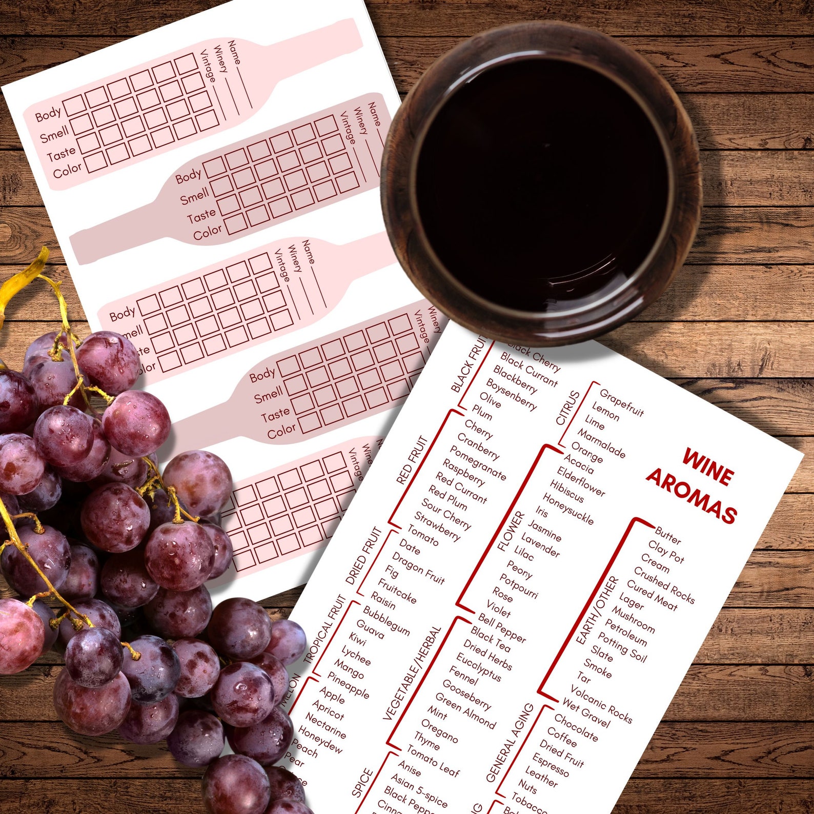 Wine Tasting Card Printable for Tasting Wine Instant Download Blind ...