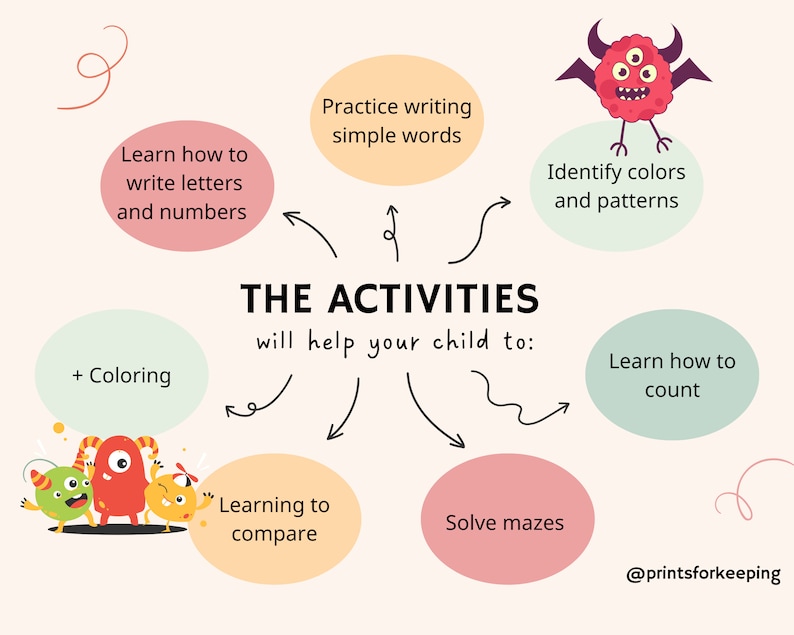 Preschool Printable Worksheets Monster Activities for Kids Book ...