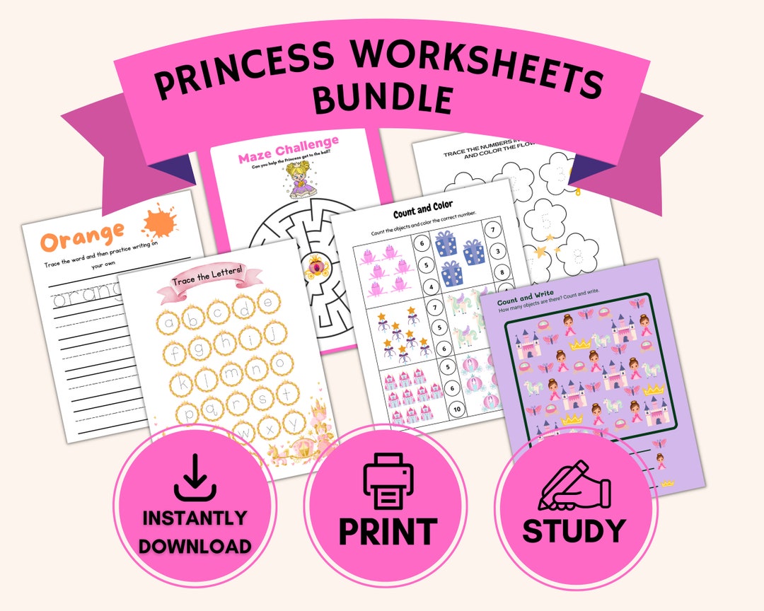 Princess Worksheets for Preschool Printable Worksheet Bundle for ...