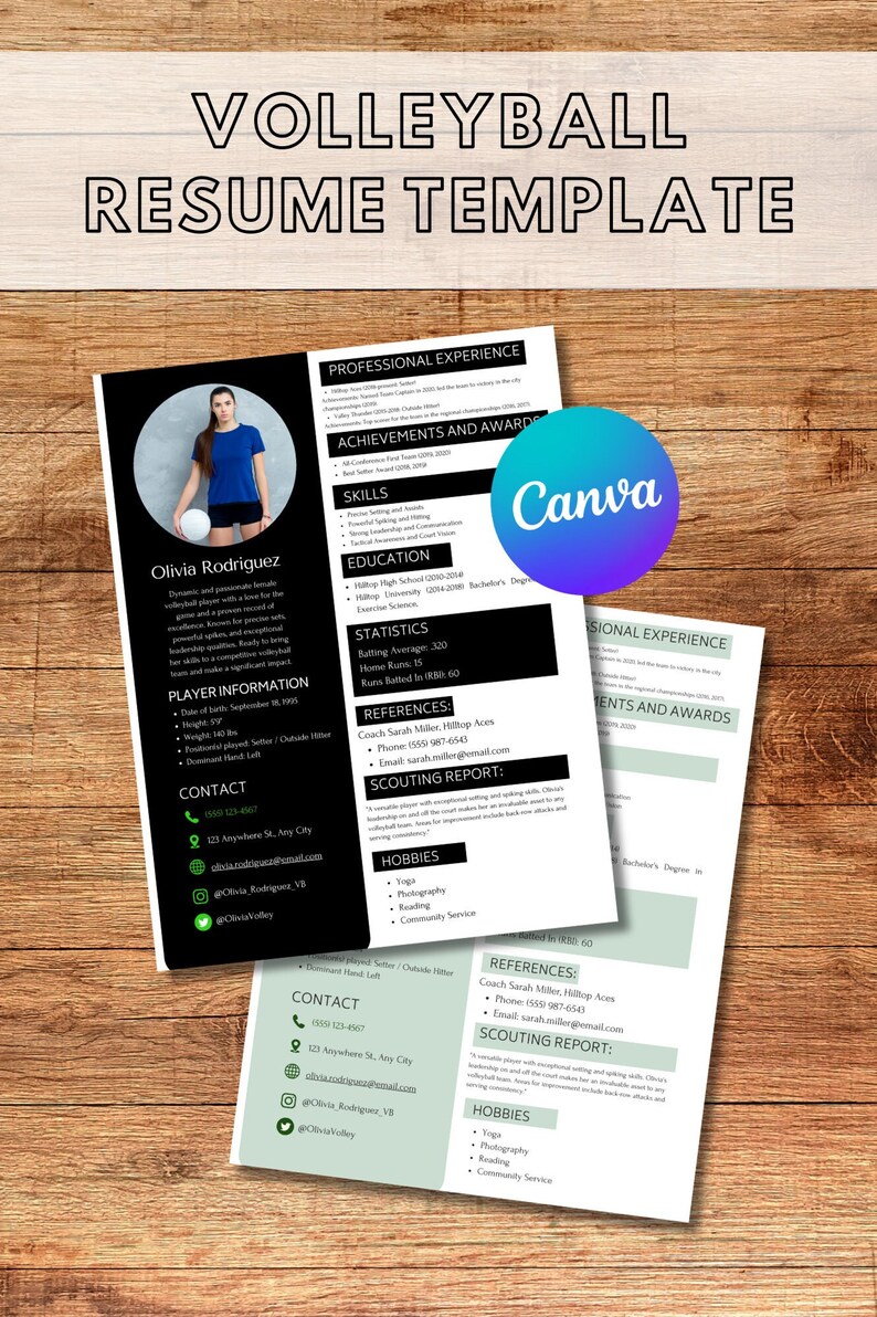 Personalized Volleyball Player Profile Template Profile Sheet College ...