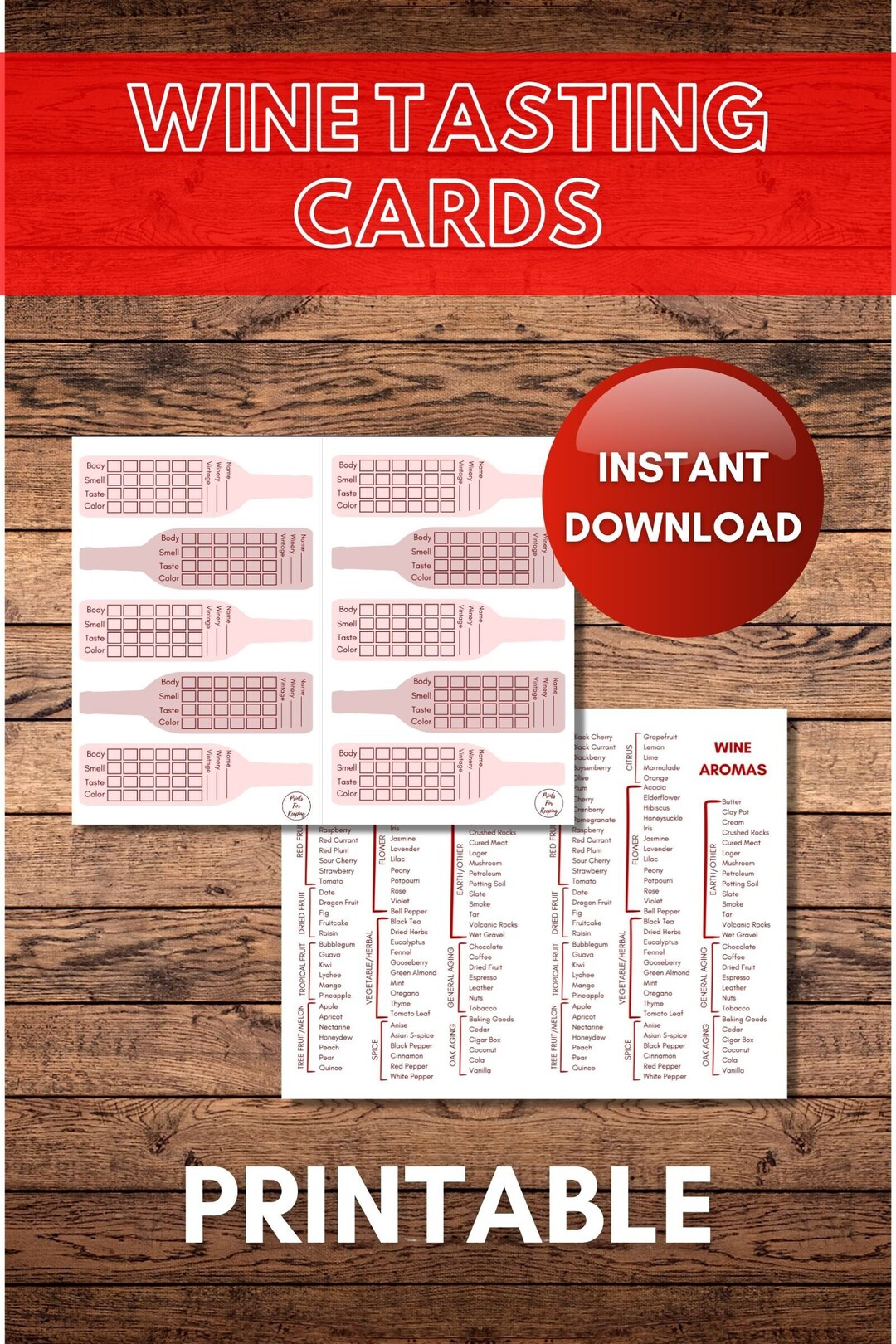 Wine Tasting Card Printable for Tasting Wine Instant Download Blind ...