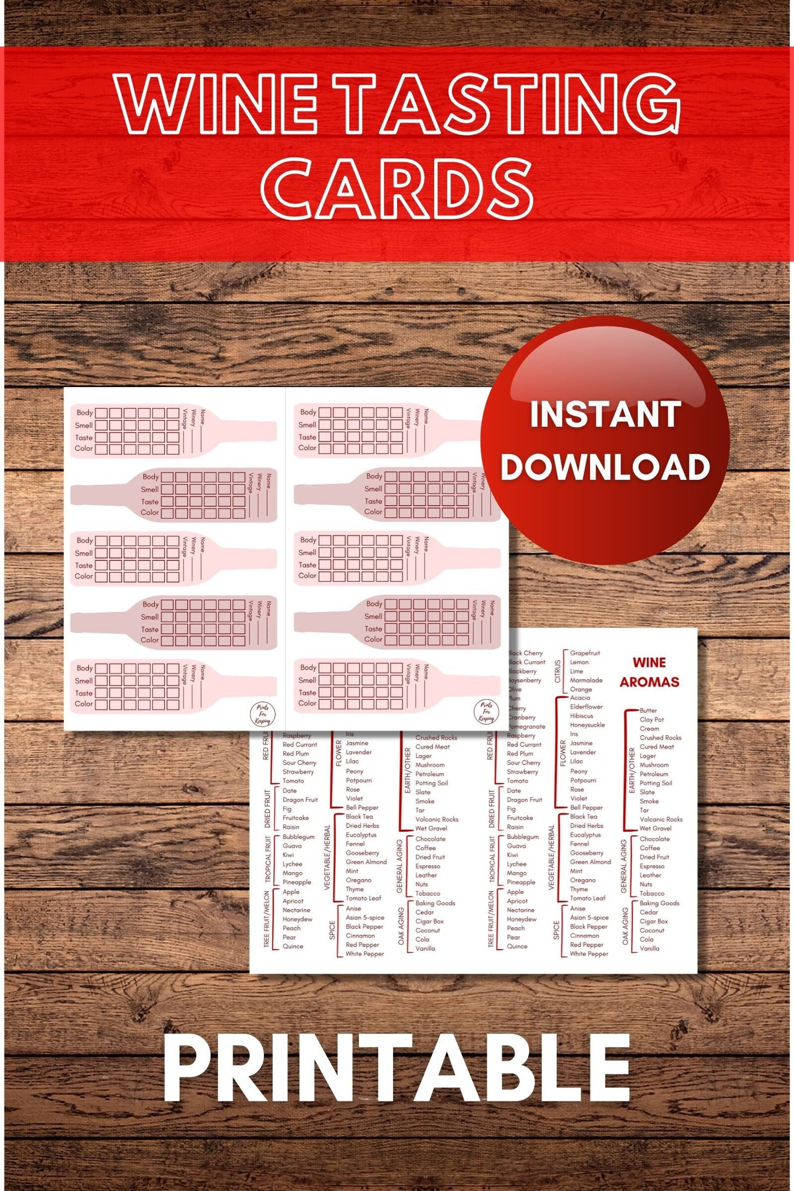 Wine Tasting Card Printable for Tasting Wine Instant Download Blind ...