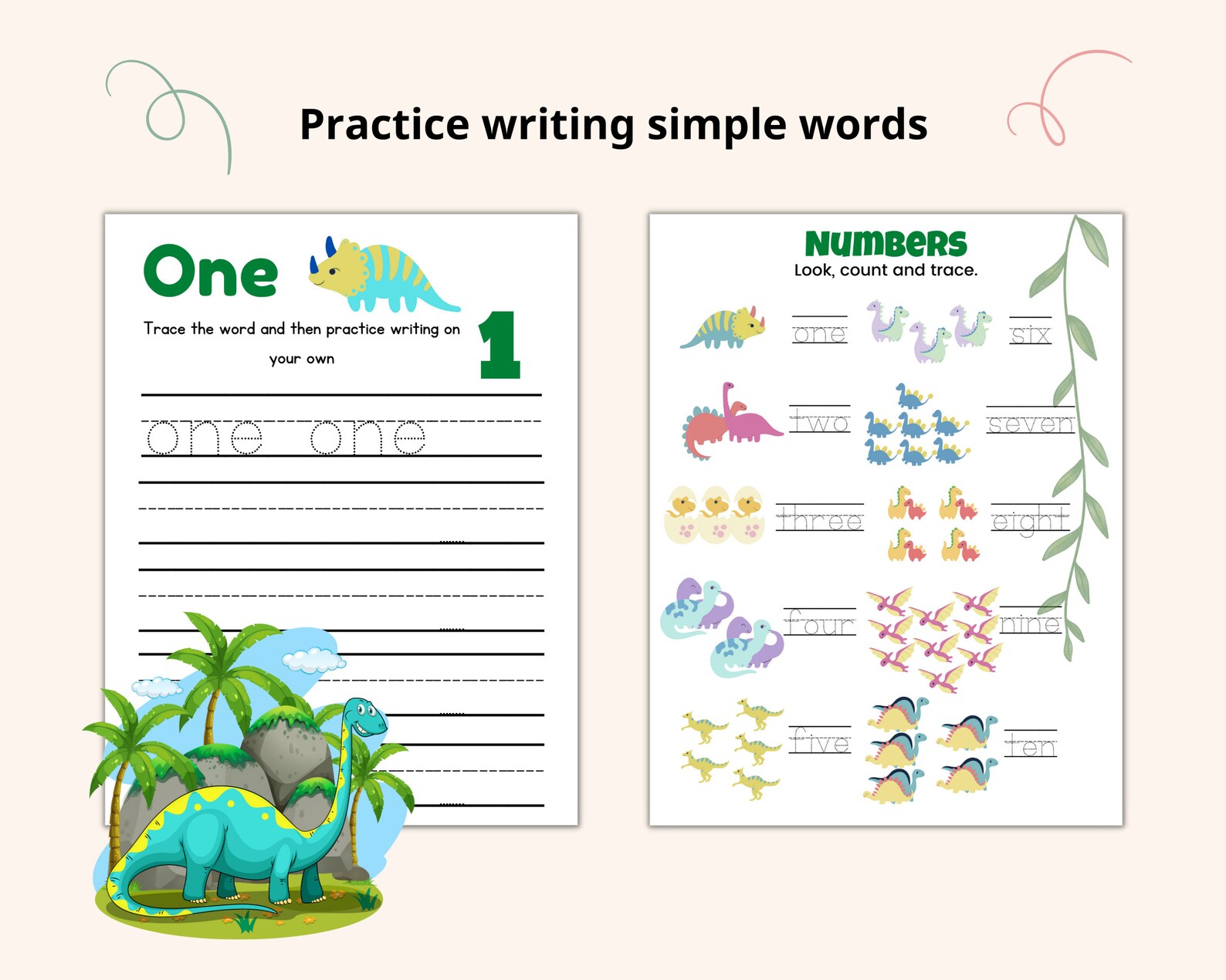 Dinosaur Worksheets for Preschool Activity Printable Dinosaur Bundle ...