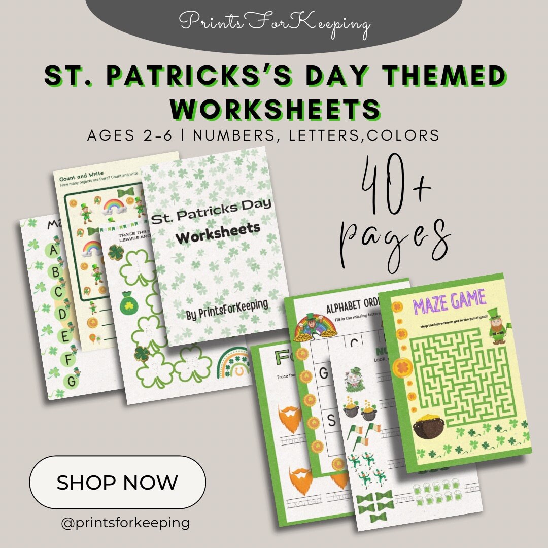 Preschool Printable Worksheets Bundle St Patricks Day Activities for ...