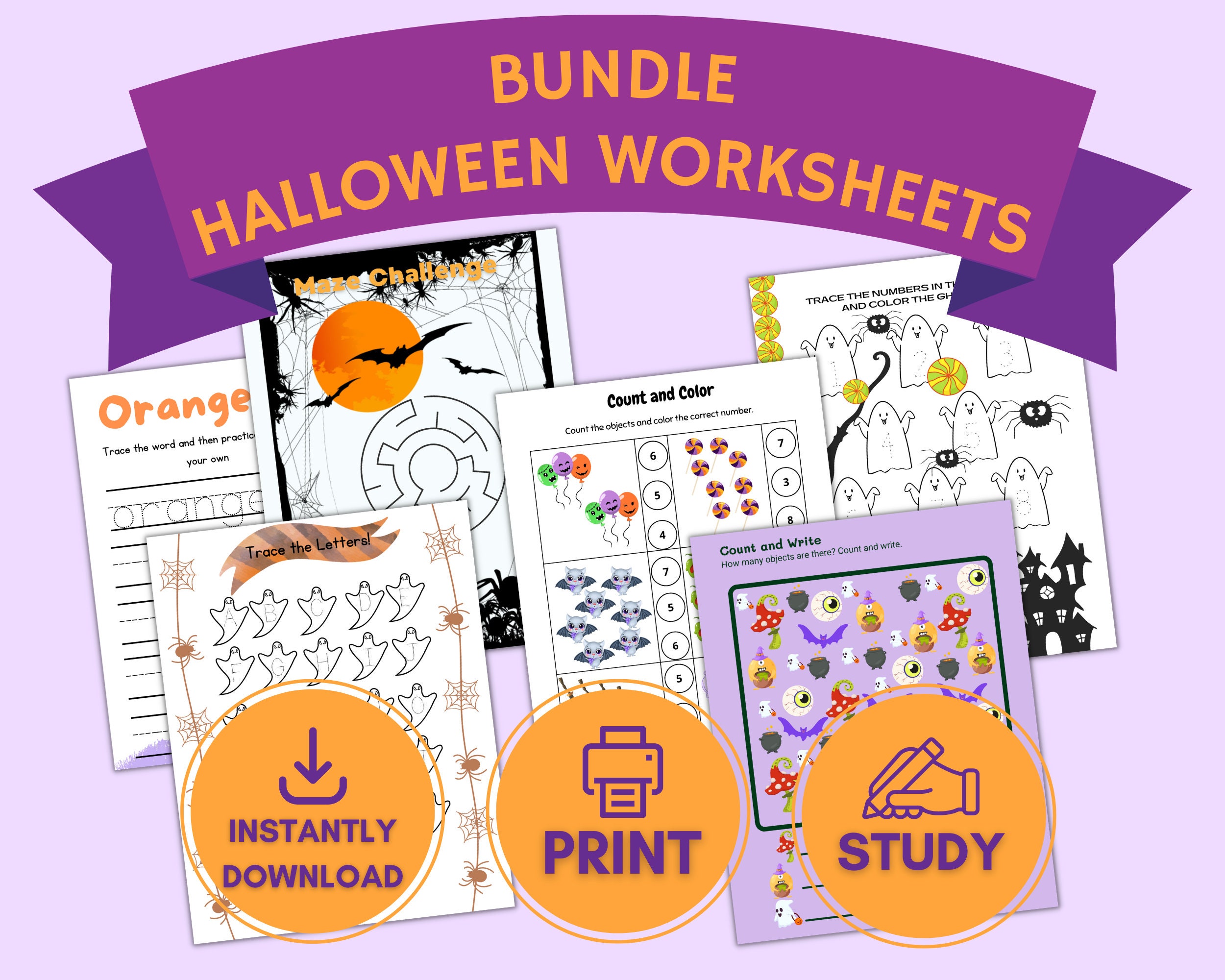 Preschool Halloween Worksheets Printable Bundle Worksheets Preschool ...