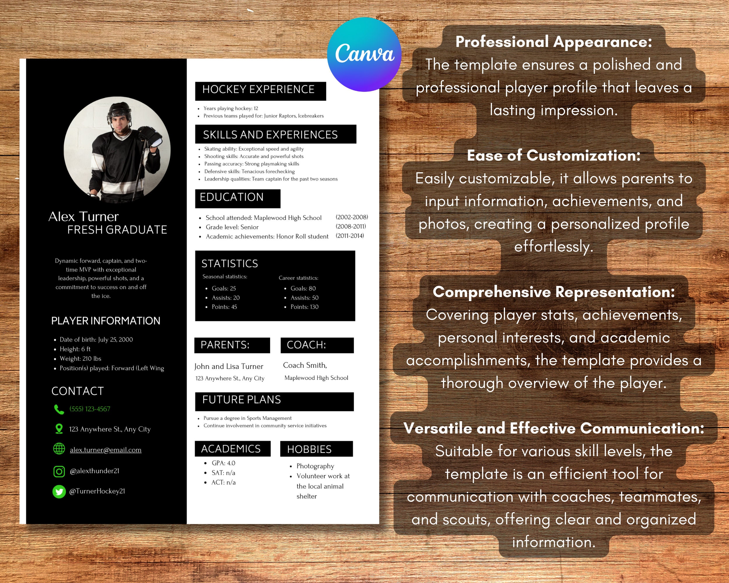 Personalized Hockey Player Profile Template Profile Sheet College ...