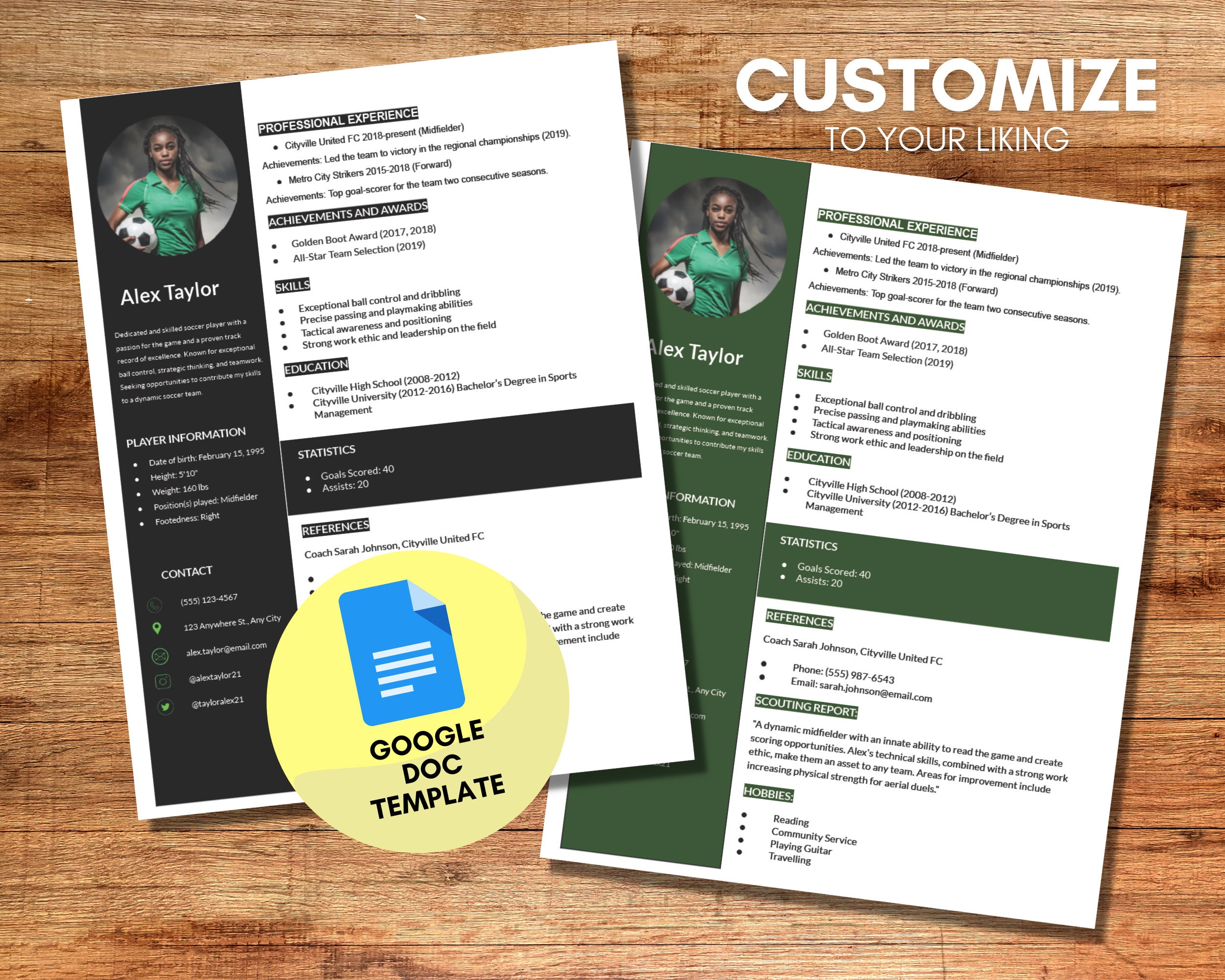 Customizable Soccer Player Profile Template Profile Sheet College ...