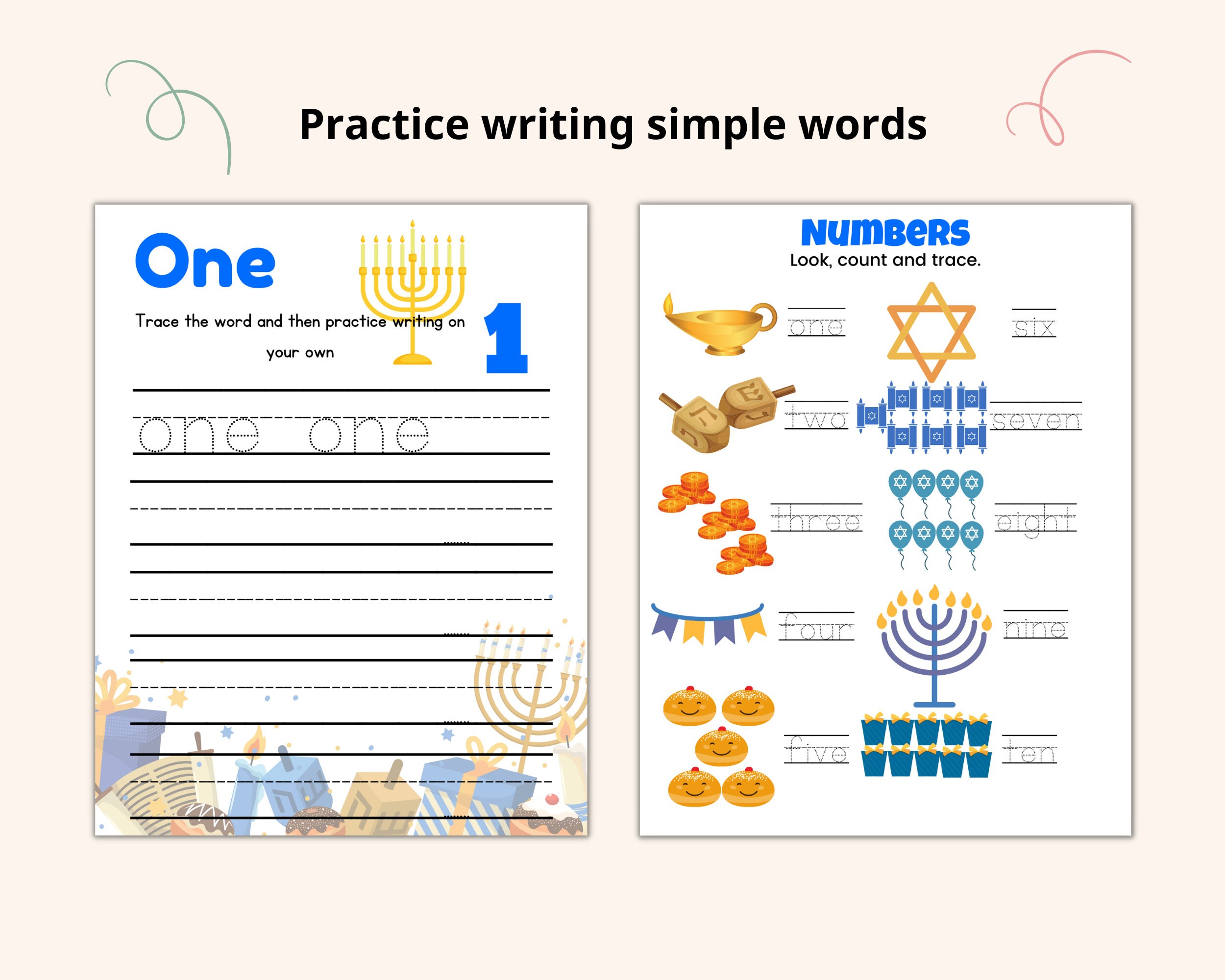 Worksheets for Kids Printable Workbook for Preschool Teacher Hanukkah ...