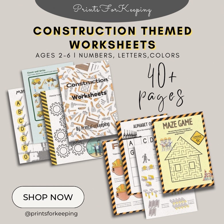 Preschool Printable Worksheets Construction for Kids Book Printable Kindergarten Study Pack Gift ...