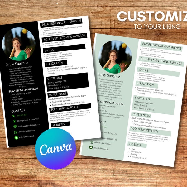 Softball Player Profile Template - Etsy