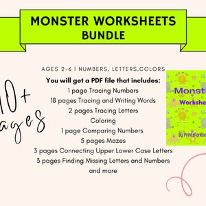 Monster Preschool Worksheets Bundle Printable Homeschool Activities ...