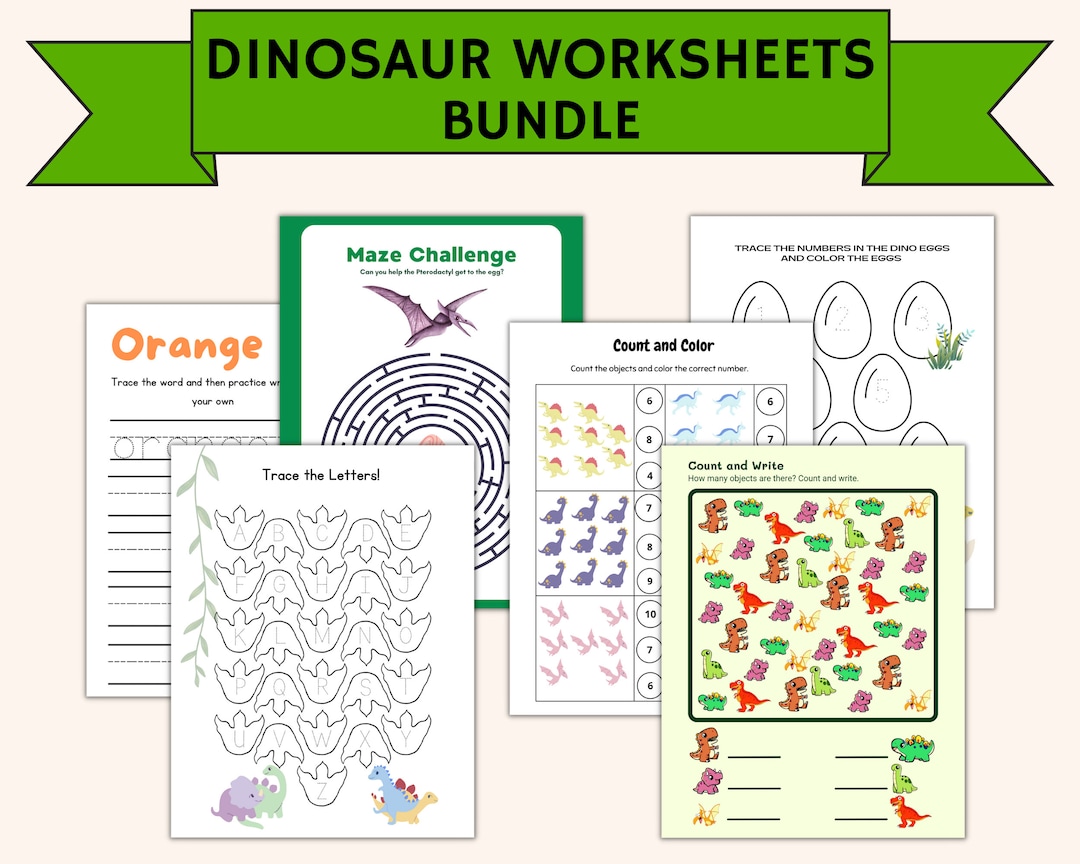 Worksheets Bundle for Kids Printable Dinosaur Preschool Activity Book ...