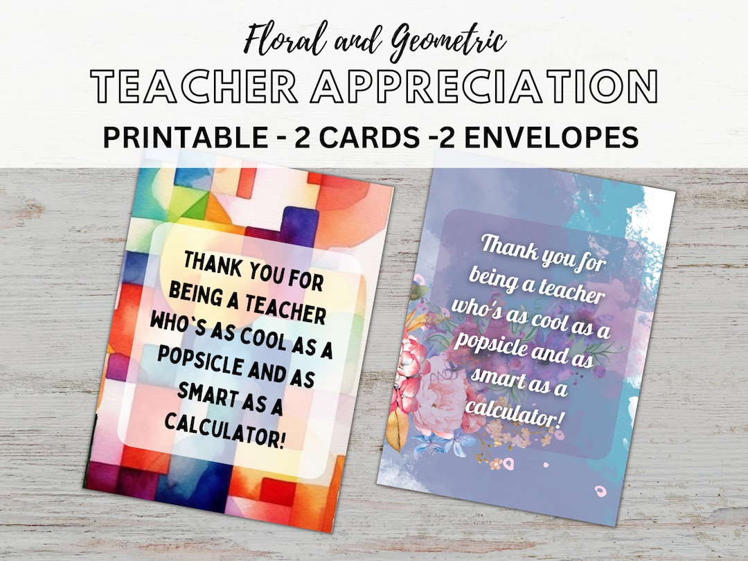Teacher Thank You Gift Printable Card Greeting Cards Bundle for Teacher ...