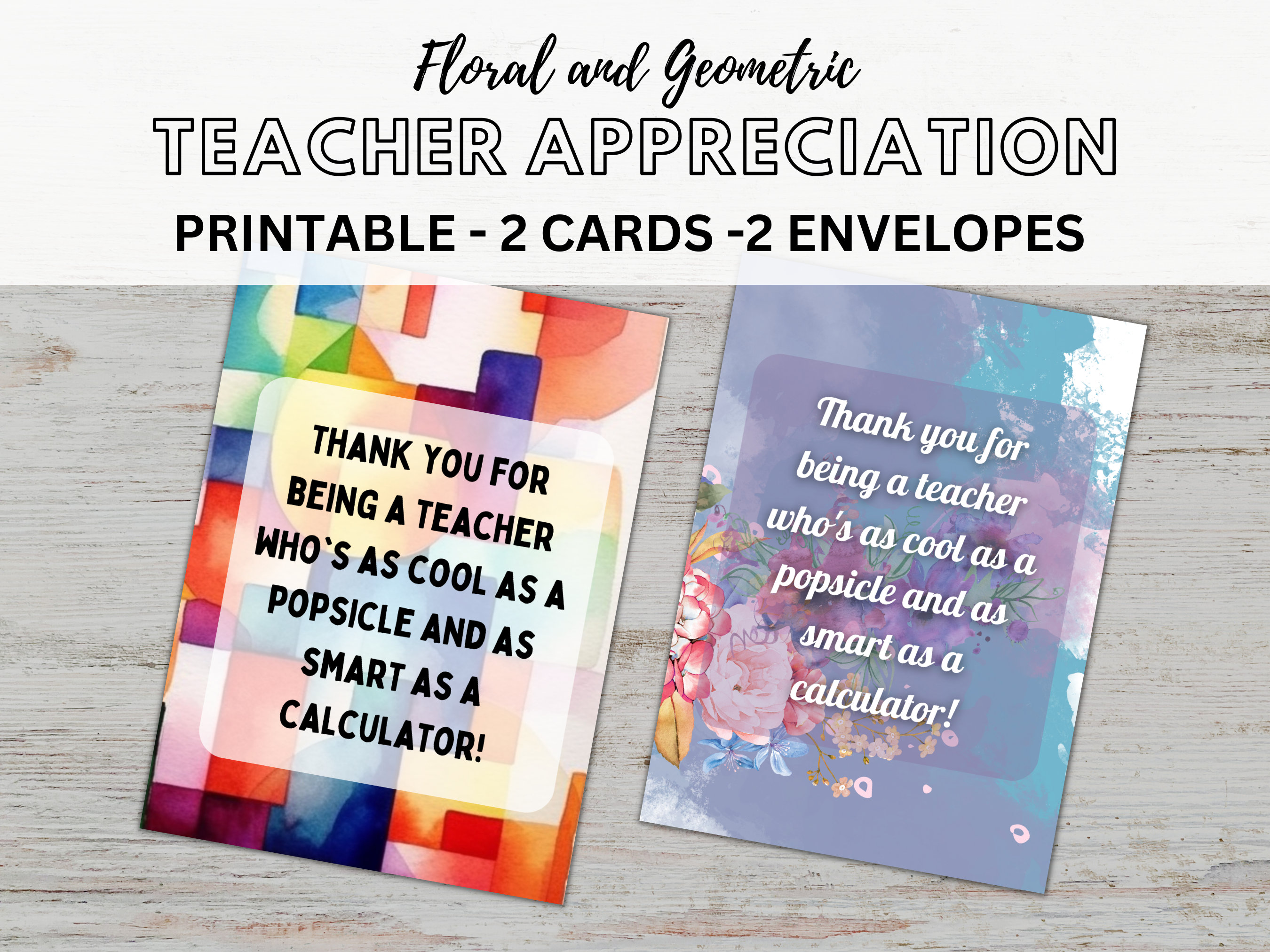 Teacher Thank You Gift Printable Card Greeting Cards Bundle for Teacher ...