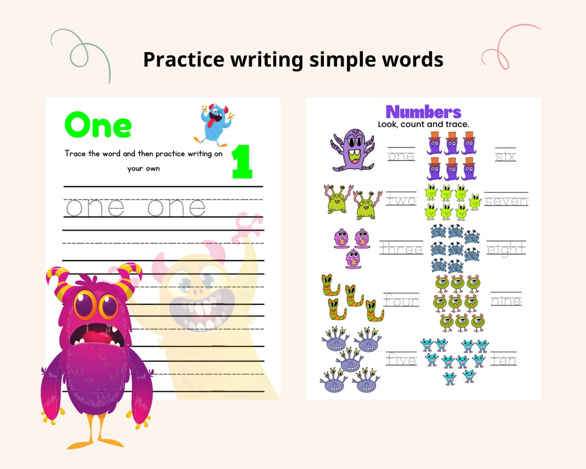Monster Preschool Worksheets Bundle Printable Homeschool - Etsy