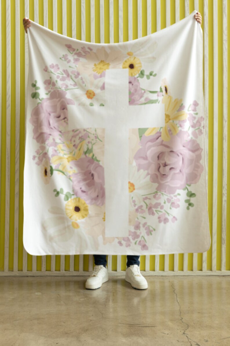 Floral Cross, Beautiful Plush Blanket Cozy Velveteen Blanket W ...
