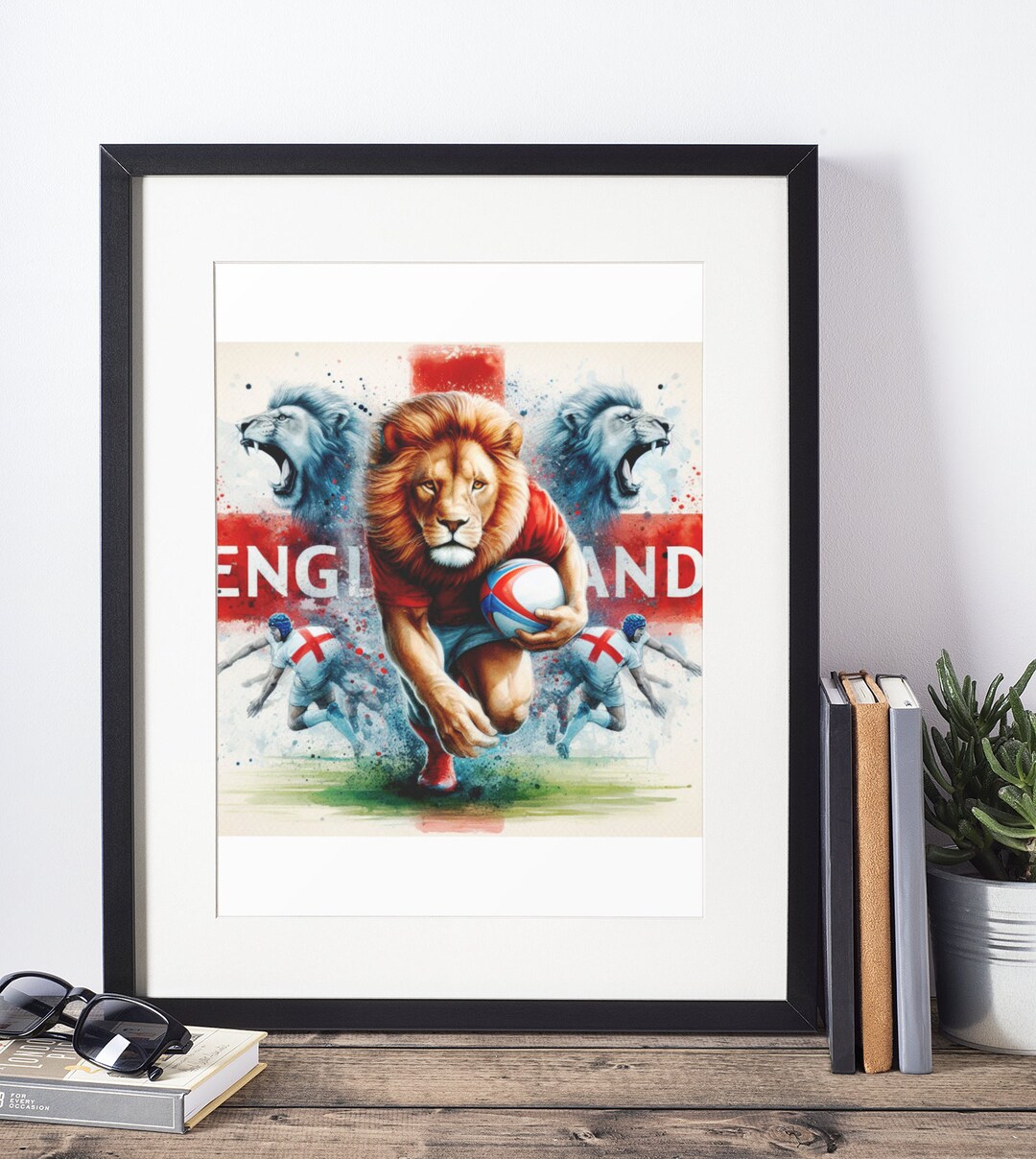 Watercolour Print, English Rugby, Lion, England - Etsy
