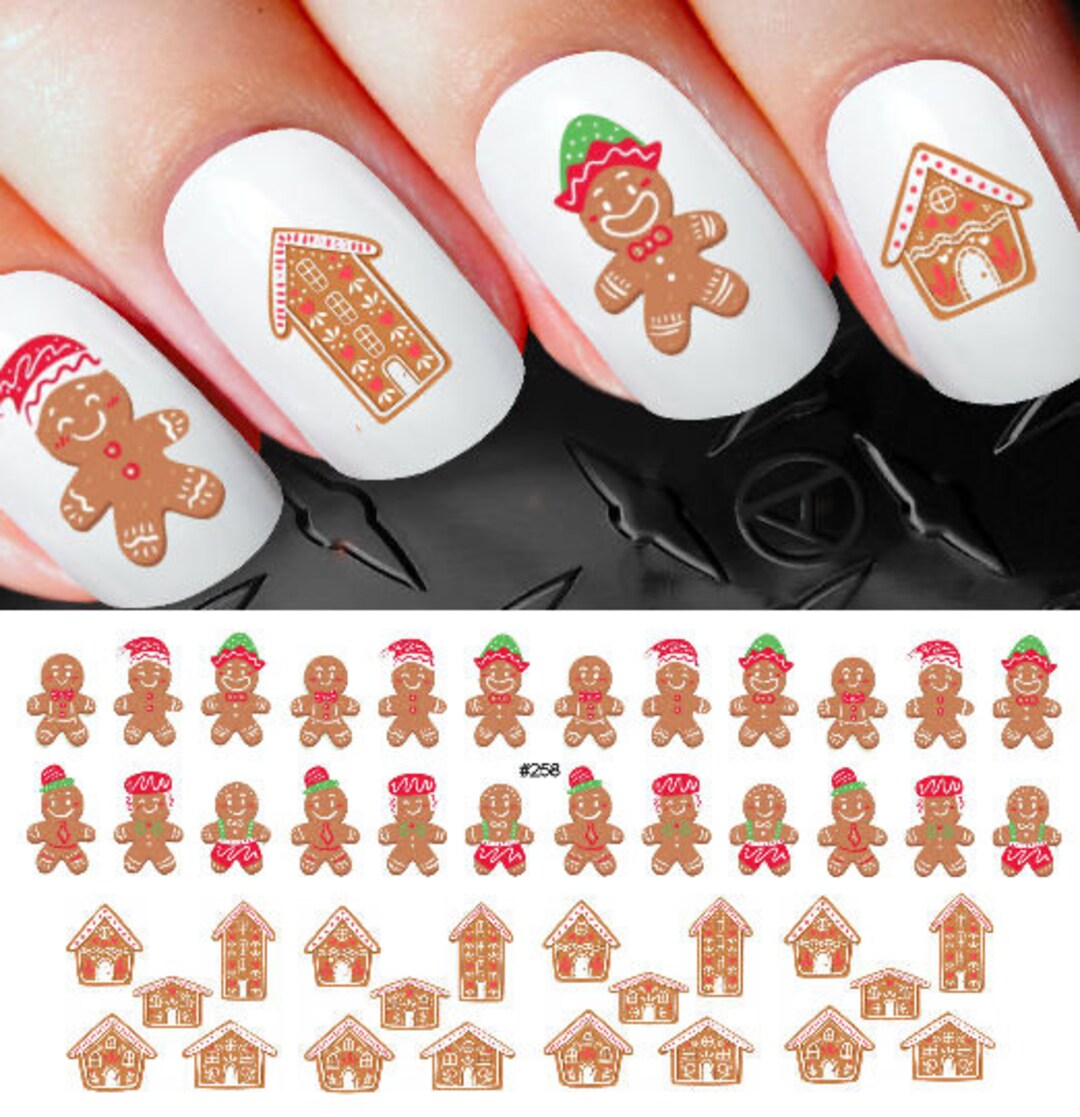 Christmas Nail Decals Gingerbread Man Nail Art Stickers 40 - Etsy