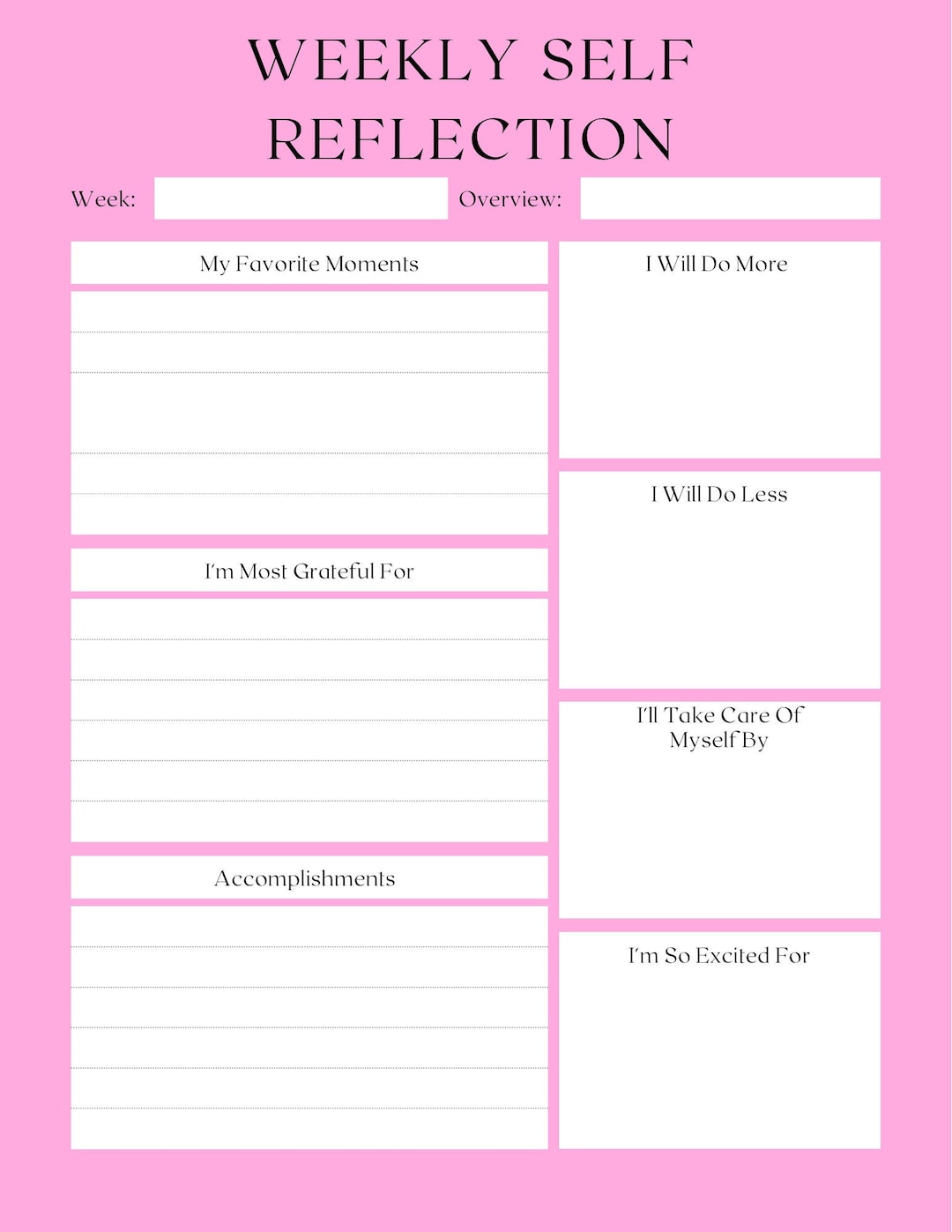 Simple Weekly Self Reflection Printable Or Digital Self Improvement