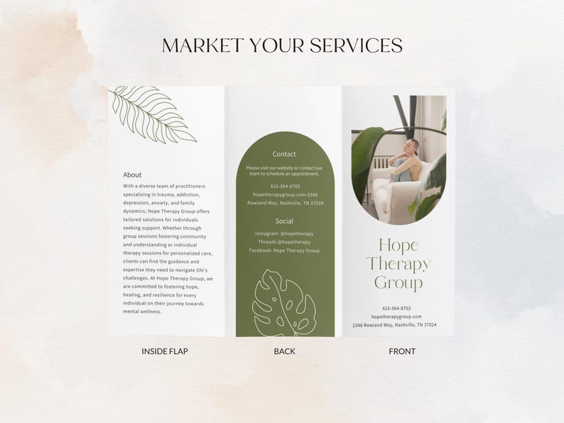 Therapy Brochure Template | Canva Brochure Template | Therapist Brochure Template | Services ...