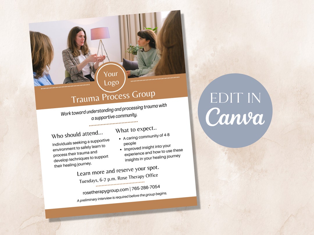Group Therapy Flyer Canva Template | Trauma Process Group | Therapy ...