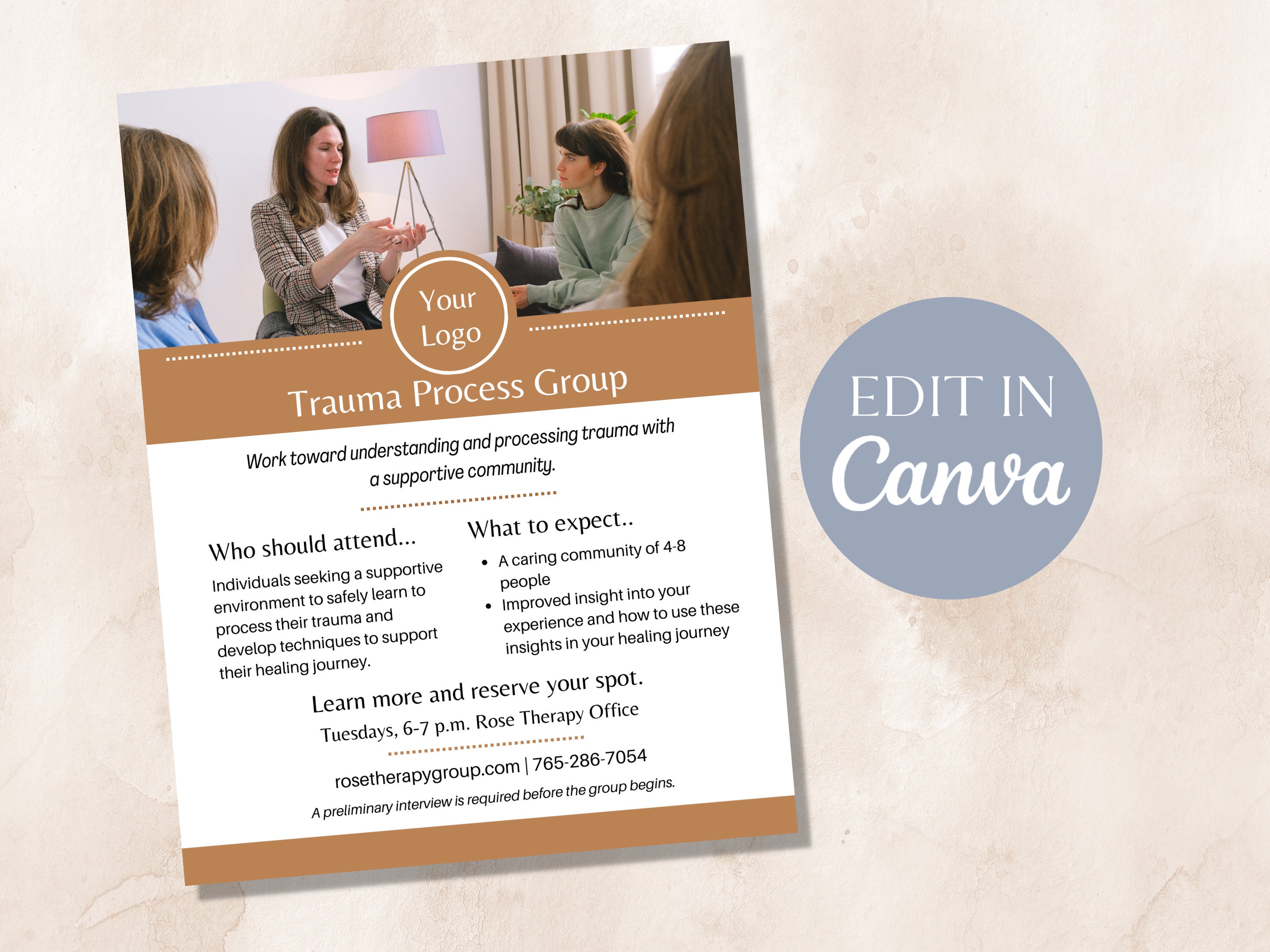 Group Therapy Flyer Canva Template | Trauma Process Group | Therapy ...