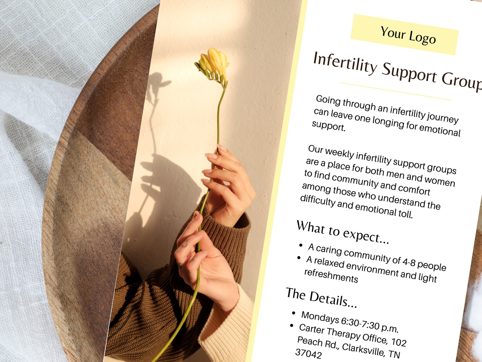 Group Therapy Flyer Canva Template | Infertility Support Group ...