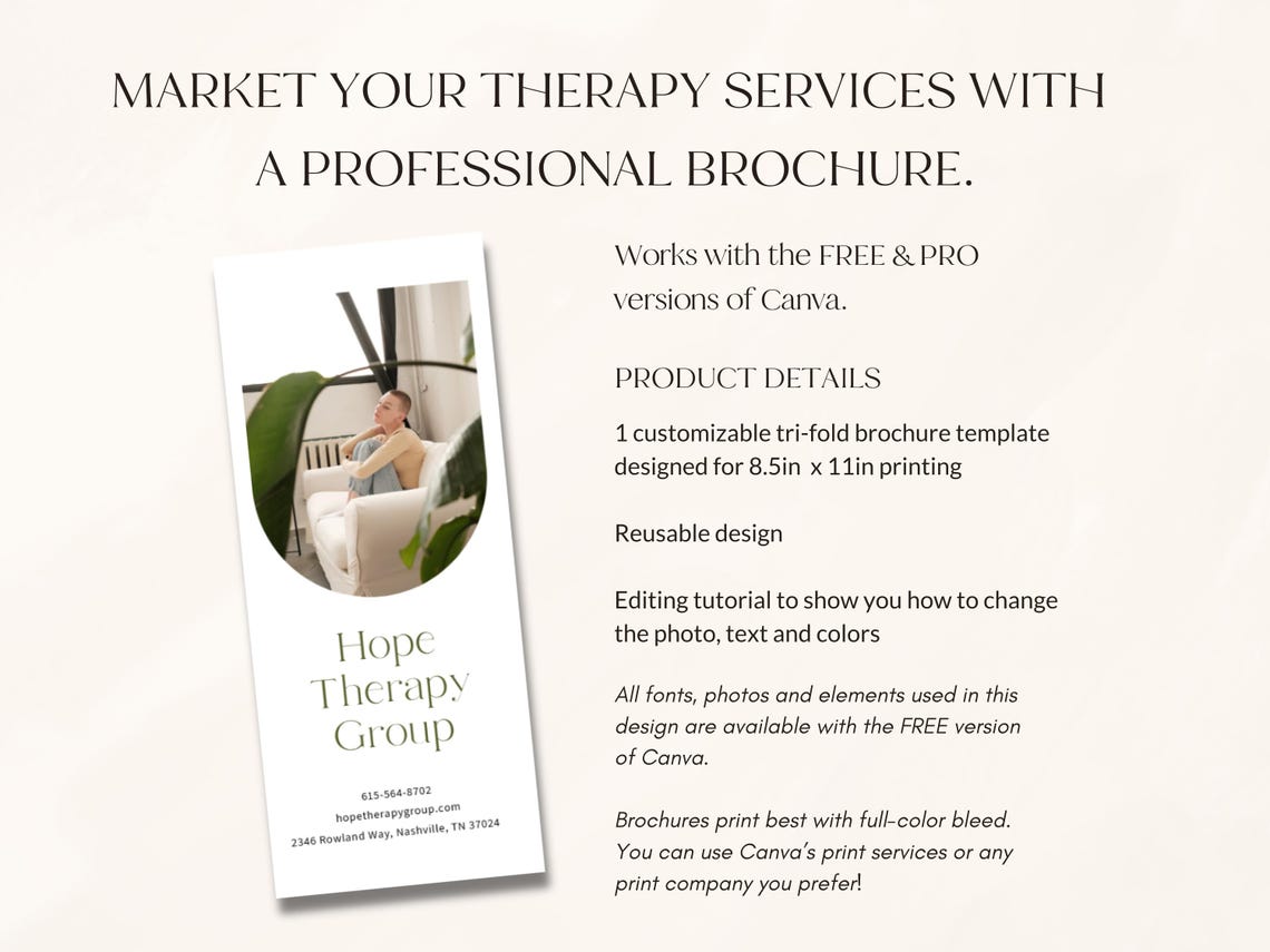 Therapy Brochure Template | Canva Brochure Template | Therapist ...