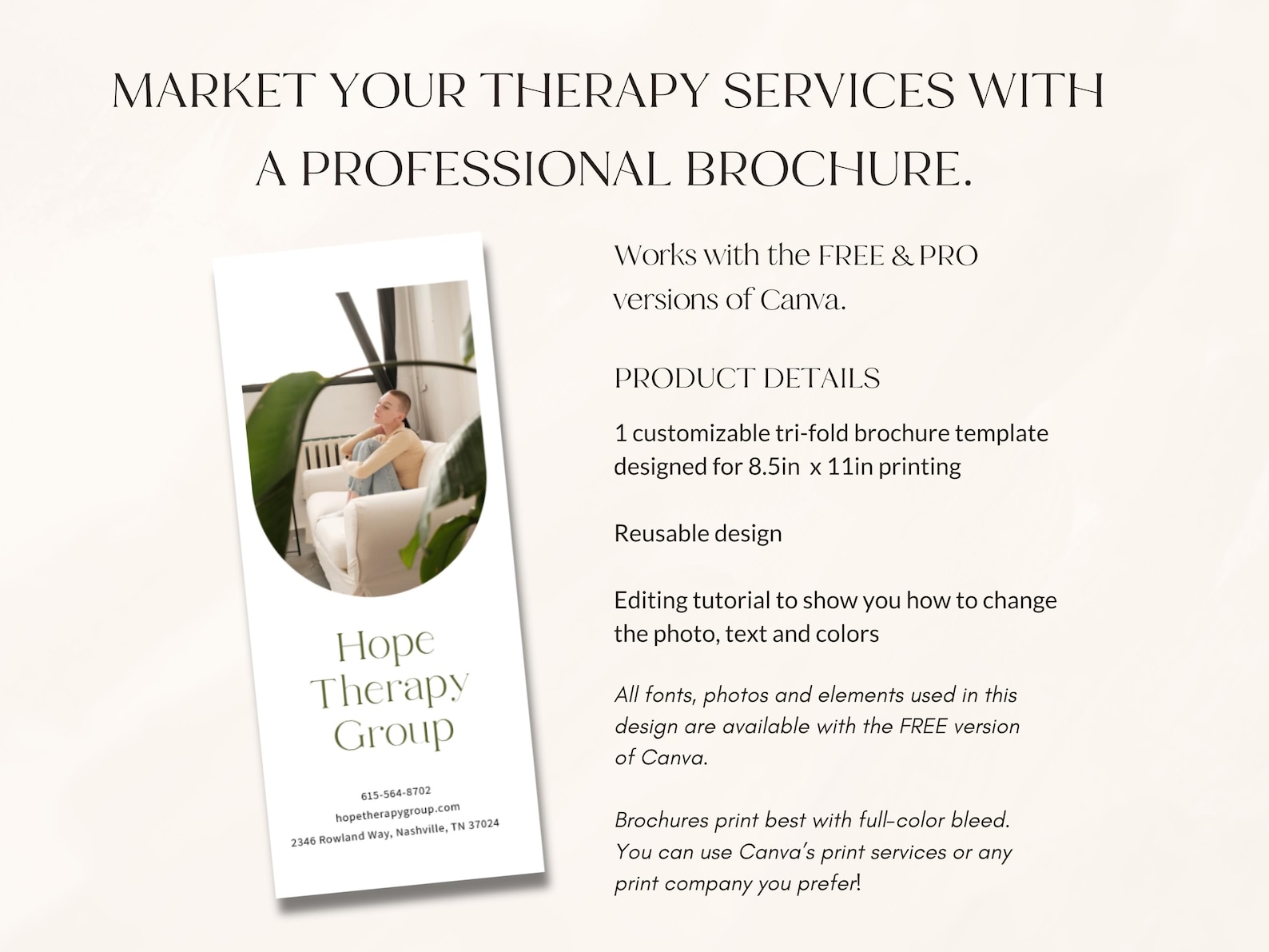 Therapy Brochure Template | Canva Brochure Template | Therapist ...