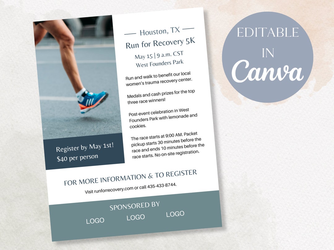 5K Flyer Canva Template Race Flyer Template Digital 5K Run Flyer DIY ...
